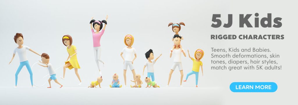5k Character pack C4D Rigged pack of stylized characters