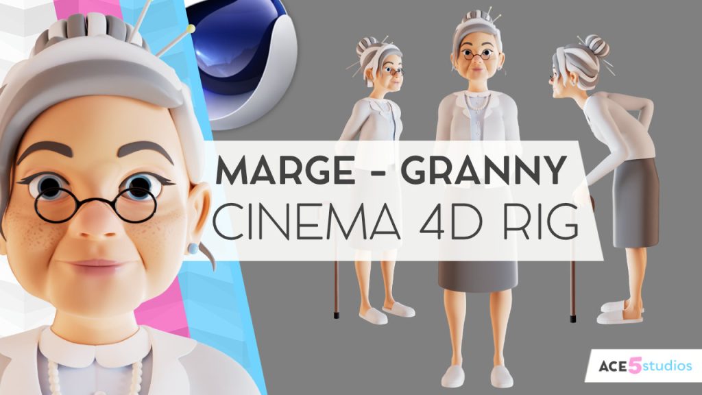 C4D Rigged cartoon stylized Granny character | Animation Ready