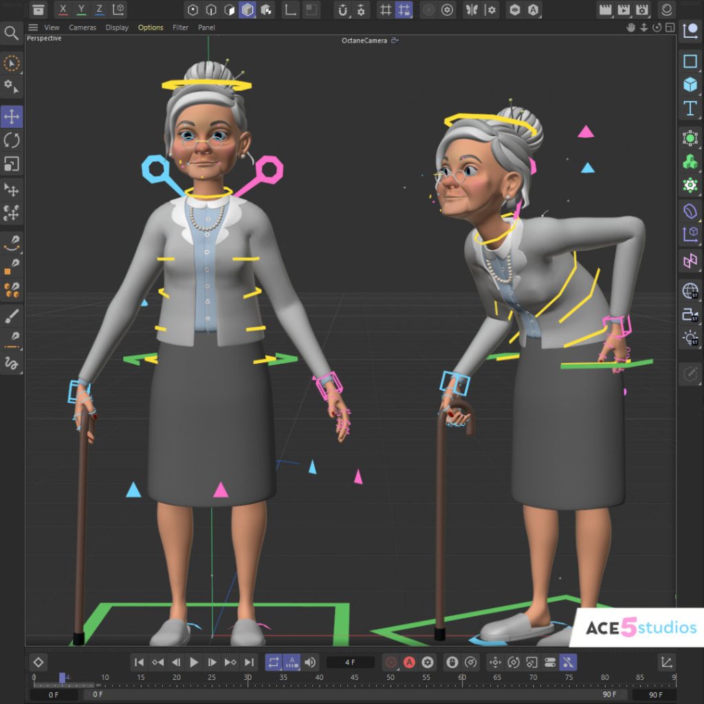 C4D Rigged cartoon stylized Granny character | Animation Ready