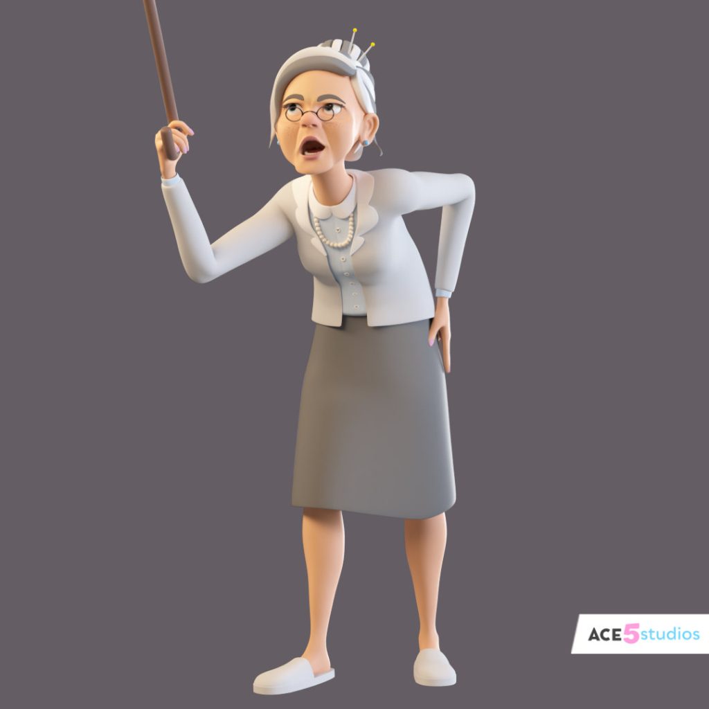 C4D Rigged cartoon stylized Granny character | Animation Ready